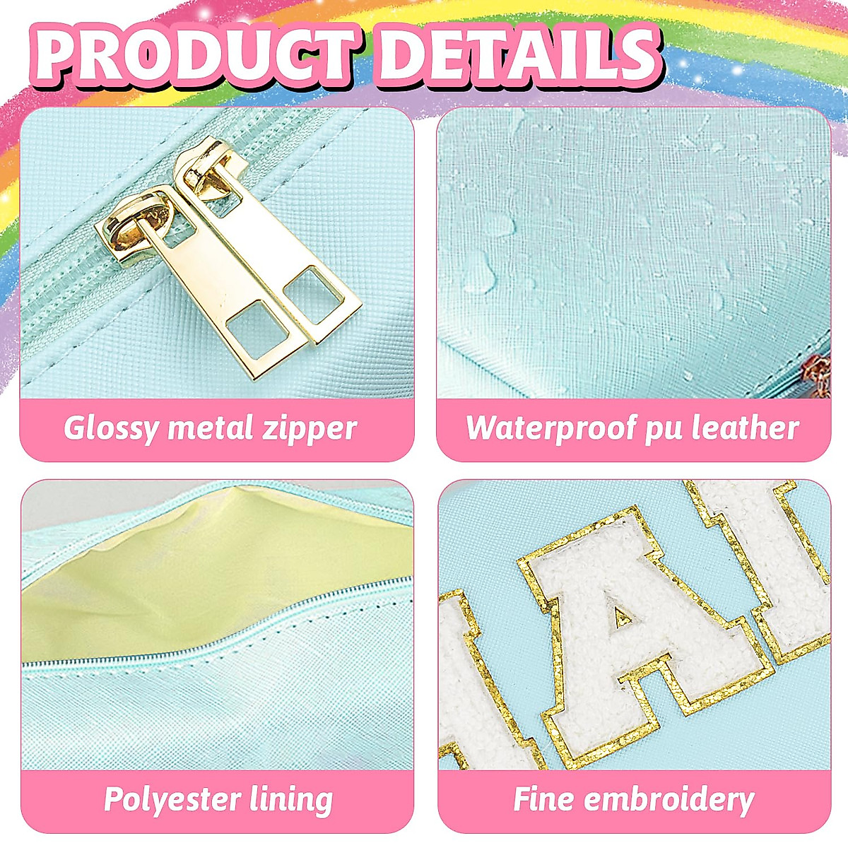 Gosuoa Preppy Makeup Bag,Skincare Bag,PU Leather Portable Waterproof Preppy Stuff for Travel Toiletry Bag,Makeup Bag for Girls Women