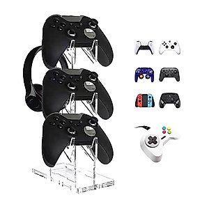 Sueltt Universal 3 Tier Controller Holder and Headset Stand for PS4 PS5 Xbox ONE Switch, Controller Stand Gaming Accessories for Desk Organization and Storage, Build Your Game Fortresses (Clear)