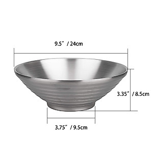 IMEEA Soup Bowls Ramen Bowls SUS304 Stainless Steel Bowl Double Walled Serving Bowl for Udon Soba Pho 9.5-Inch (2-Piece)