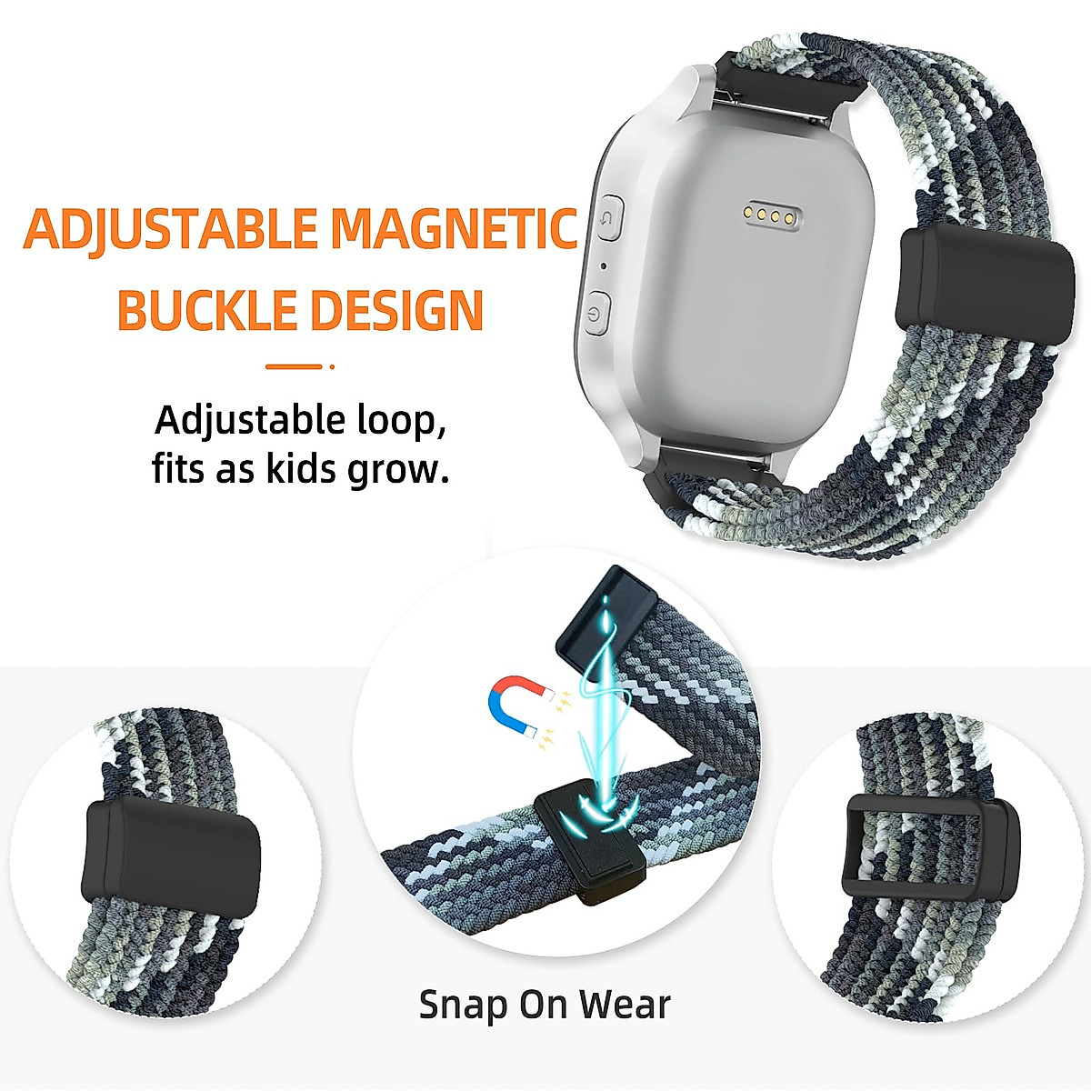 SimpleThings Braided Band Compatible with Cosmo JrTrack 3/Cosmo JrTrack 2 SE/Cosmo JrTrack 2/Cosmo JrTrack Smartwatch, 2Pack Stretchy Nylon Strap with Snap-on Clasp