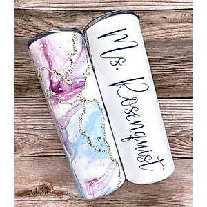 Marble Personalized Tumbler, Stainless Steel Double Wall Insulated Cup With Lid And Straw, Birthday Christmas Holiday Gift for Women Girls Mom (20 oz)