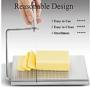 Cheese Slicer & Cheese Cutter | Stainless Steel cheese slicer with 10 Replacement-wires | Cheese Cutter for Block Cheese Metal Cheese Slicer Cutting Board Kitchen Gadgets Gift Set for Cheese Butter