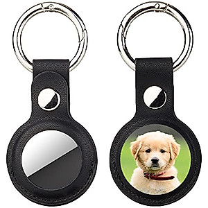AIPNIS Custom Photo Leather Keychain Compatible with AirTag Holder,Personalized Gifts Protective Anti-Scratch Lightweight Waterproof Cover with Key Ring for Apple AirTags Tracker (Black)