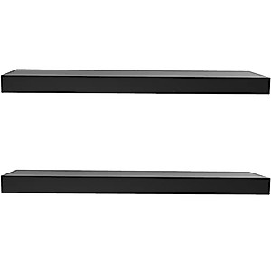 Ballucci Floating Book Shelves, 2-Pack 24" Wood Wall Mount Ledges with Invisible Brackets for Living Room, Bedroom, Bathroom, Kitchen, Nursery, 6" Deep - Black