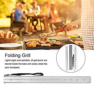 BBQ Grill Rack, Stainless Steel Folding Charcoal BBQ Rack Portable Simple Barbeque Grill Rack 12 inch for Outdoor Grill Camping Cooking Picnics