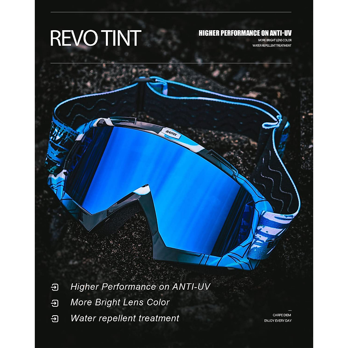 BATFOX Ski Goggles for Men Women Snowboard Goggles Snow Goggles for Men Snowboarding Youth UV400 OTG Dust-proof Anti-Slip Strap (REVO Tint)