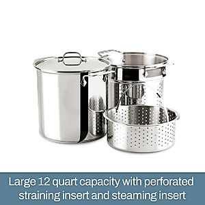 All-Clad Gourmet Accessories Stainless Steel Multi-Pot with Perforated, Steamer Insert, & Lid, 12 Quart, Silver
