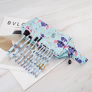 U-CHYTY Cartoon Kitty Makeup Bag with Makeup Brush Plush Stitch Cosmetics Case 8 Pcs Cosmetic Brush Kawaii Capacity Bag for Women -5