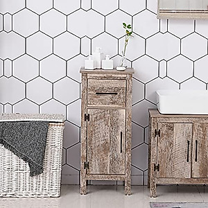 kleankin Bathroom Floor Cabinet Storage Cupboard with Drawer and Adjustable Shelf for Entryway or Living Room, Barnwood