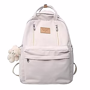 GAXOS Cute Backpack for School White Preppy Bookbags for Teen Girls Travel Aesthetic Backpack Women