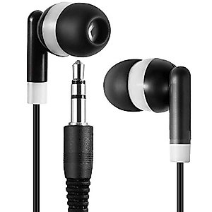 LowCostEarbuds Bulk Wholesale Lot of 25 Black/White Earbuds Headphones - Individually Wrapped