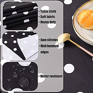 Eternal Beauty 60" Table Cloth Round Water Resistant Polyester Picnic Tablecloth for Outdoor Dining Table (Black and White Dots)