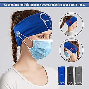 3 Packs Nurse Headbands with Buttons, Face Cover Holder, Reduce Ear Pain, Elastic Hair Bands for Women Nursing Healthcare Worker(Blue, Black, Grey)