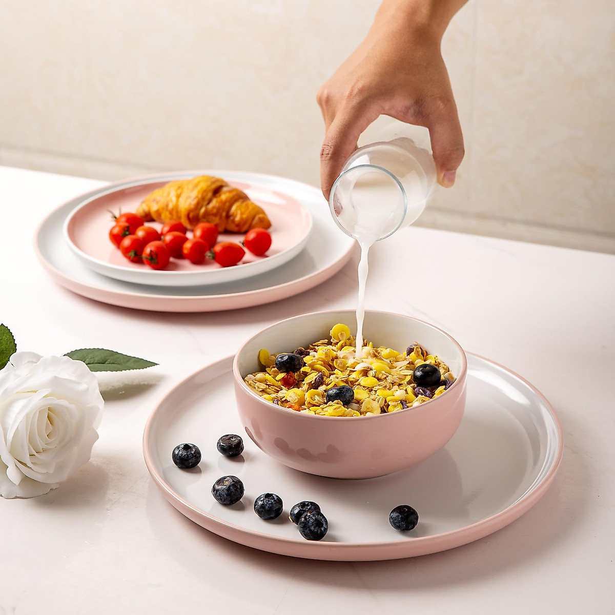 GBHOME Ceramic Dinnerware Sets,Double Color Glaze Plates and Bowls Set,Highly Chip and Crack Resistant | Dishwasher & Microwave Safe | Round Dishes Set Service for 4 (12pc)