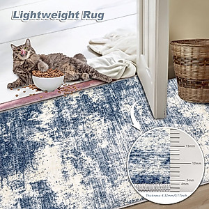 Area Rug Washable Rug 5x7: Modern Abstract Living Room Rug Anti-Slip Backing Stain Resistant Soft Indoor Carpet for Bedroom Kitchen Dining Room Table Home Office(Blue,5'x7')