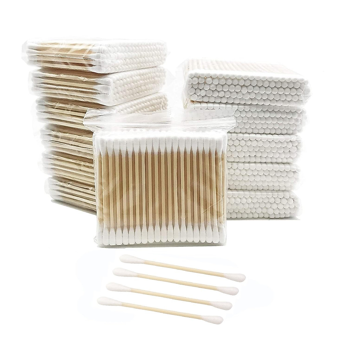 Cotton Swabs with Wooden Sticks/Double Tipped Natural Bamboo Cotton Buds 900pcs