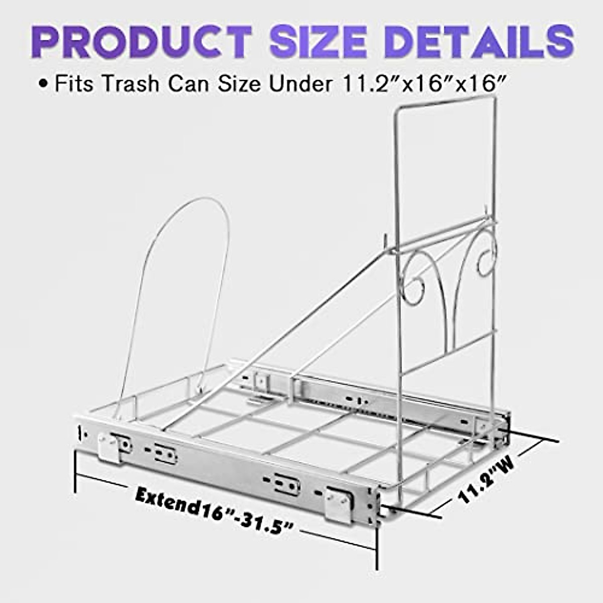 Zikopomi Kitchen Shelf for Pull Out Trash Can Under Cabinet, Pull Out Slider for Kitchen Trash Can Under The Sink - Trash Can Not Included