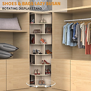ZORA-KING 7 Tier Rotating Shoe Rack Tower, Solid Wood Spinning Shoe Display Lazy Susan, 360° Revolving Free Standing Shoes Closet Handbag Organizers (67 H* 23.6" W * 23.6" D)