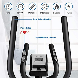Goplus Elliptical Machine Trainer, Cross Trainer Magnetic Exercise Machine for Home with 8 Level Resistance and Digital Monitor and Extra-Large Pedal (Black)