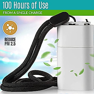 Portable Air Purifier Necklace - Rechargeable and Wearable Personal Air Device for Kids and Adults - Portable & Travel Size, Use at Home, Office, Car, Grocery Store, School or Outdoor Activities