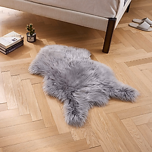 Rainlin Ultra Soft Fluffy Faux Fur Sheepskin Rugs for Bedroom Living Room Grey Fuzzy Washable Home Decor Carpets Plush Shag Small Area Rugs,2x3 Feet