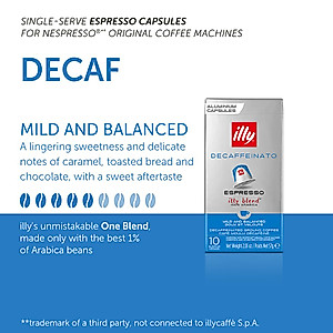 Illy Espresso Compatible Capsules - Single-Serve Coffee Capsules & Pods - Classico Decaf Roast - Notes Of Caramel, Toasted Bread & Chocolate Pods - For Nespresso Coffee Machines – 10 Count