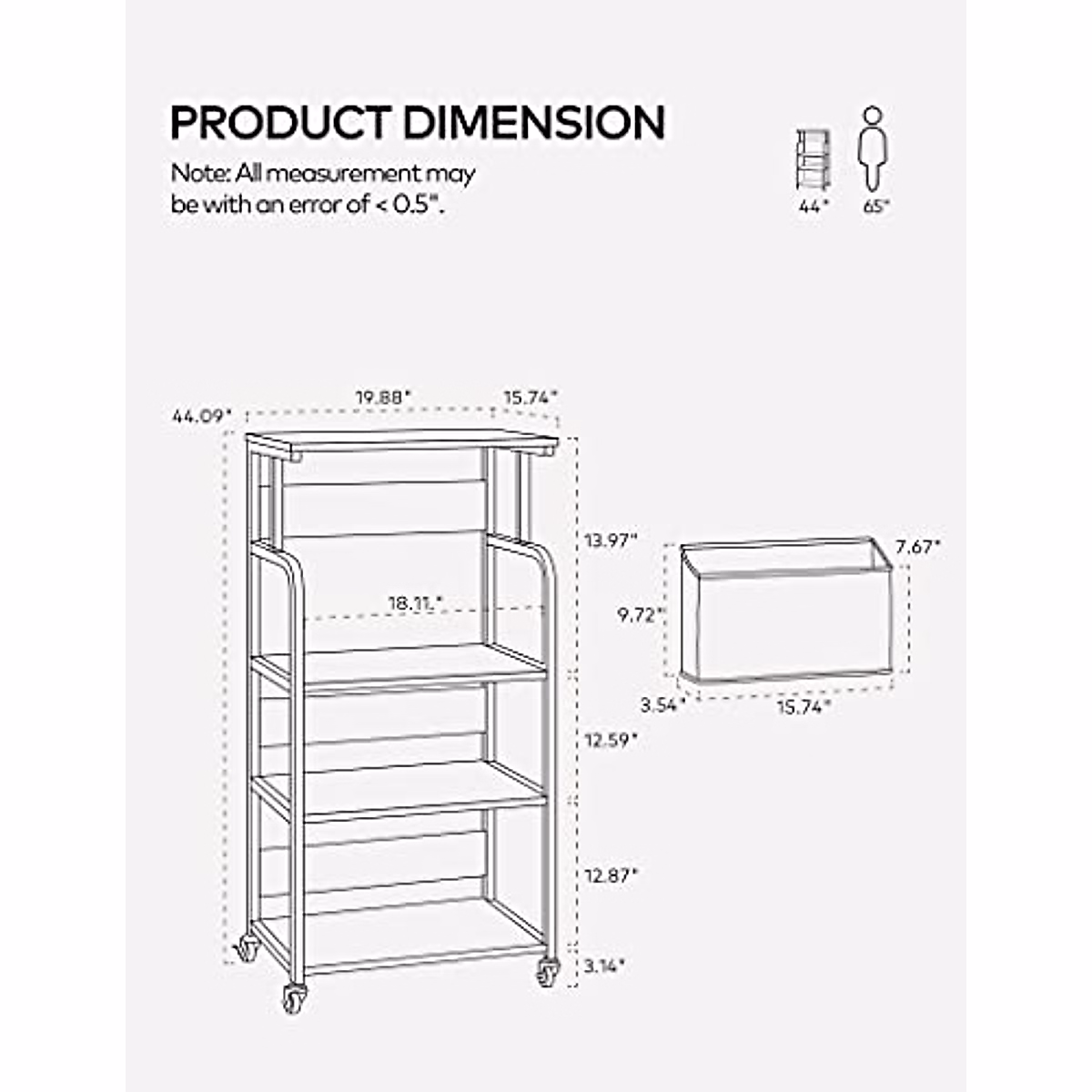 Bealife 4 Tier Home Printer Stand with Storage Bag, Tall Mobile Printer Cart with Lockable Rolling Wheels for Office,Small Space, Heavy Duty - Retro