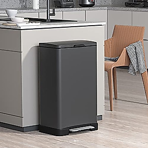 Mbillion Kitchen Trash Can with Lid 10.5 Gallon Step Trash Can, Kitchen Garbage Can Slow Quiet Close Fingerprint-Proof Large Stainless Steel Trash Can, for Home and Office,40 Liter Dark Grey