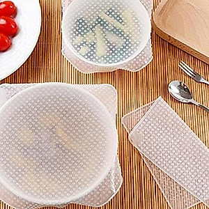 Aoguzhao Silicone Stretch Lids,Transparent Silicone Food Wrap Cling Film,4 Pieces of Reusable Food Silicone Food Wrap for Kitchen Preservation and refrig (4pcs)