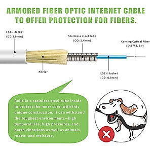 Bangun SC/APC to SC/APC Fiber Optic Internet Cable, Armored Single Mode Patch Cable, Fiber Optic Jumper Optical Patch Cord - SIMPLEX - 9/125um - OS1/OS2 Compatible, LSZH White, 1m