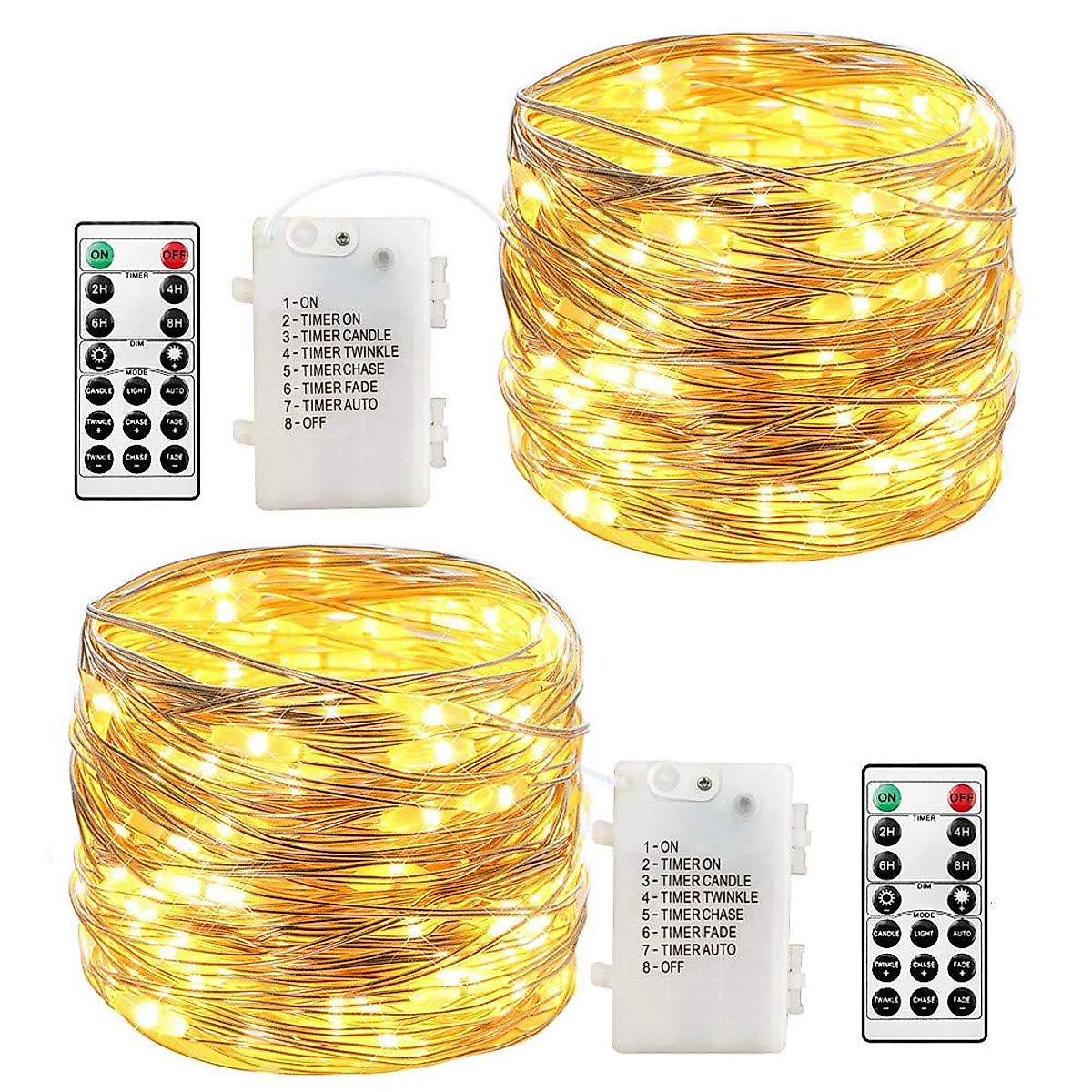 2 Pack LED Fairy Lights Battery Operated, 39ft 120 LED Mini Starry String Lights with Remote Timer, Silver Copper Wire Twinkle Lights for Bedroom Garden Christmas Wedding Party Decor (Warm White)
