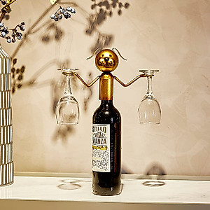 Drincarier Dog Decor Wine Glass and Bottle Holder Tabletop Wine Racks Shelf Metal Home Decor Wine Decor,Hold 1 Wine Bottle and 2 Glasses (Dog Wine Glass Holder)………