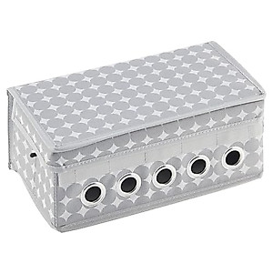 mDesign Gift-Wrapping Ribbon Storage Box with Handles - Holiday Bow Organizer Container with Lid - Christmas Giftwrap Ribbon Holder - Gift Storage Tote Bin and Bow Station with Polka Dots - Gray