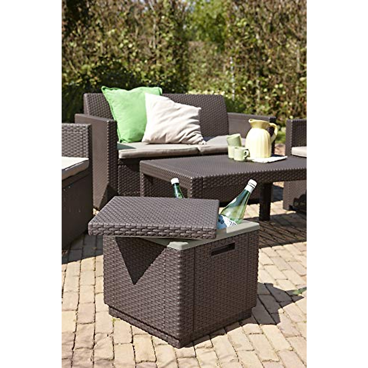 Keter Beer and Wine Cooler Table Perfect for Your Patio, Picnic, and Beach Accessories, Brown