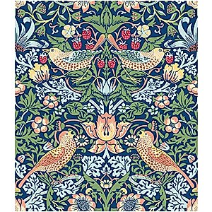 HAOKHOME 94029-1 Vintage Floral Peel and Stick Wallpaper Strawberry Thief Botanical Blue/Green Wall Murals Home Kitchen Bedroom Decor by William Morris 17.7in x 9.8ft