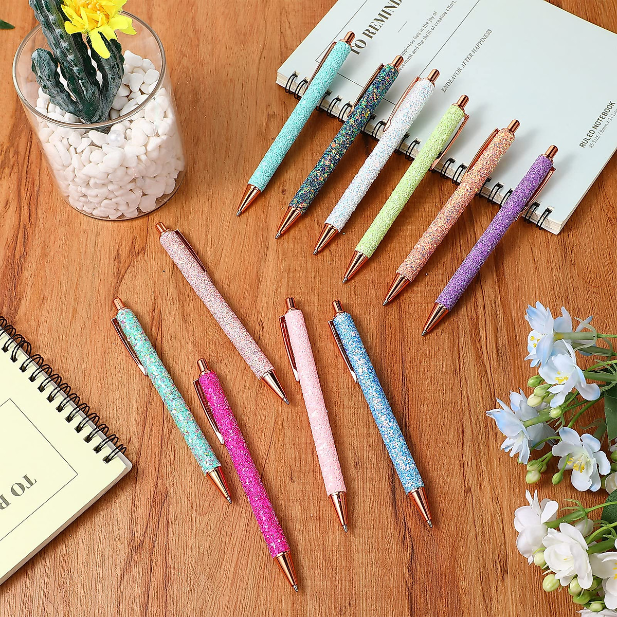 11 Pcs Fancy Pens for Women Pretty Cute Pens Glitter Ballpoint Pens with Metal Barrel Retractable Writing Pens Black Ink Medium Point 1.0 mm Pretty Pens Journaling Pens for Women Girls (Sequin Style)