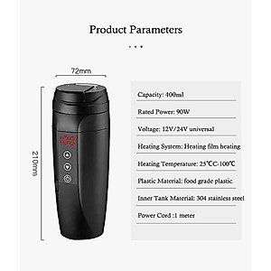 Smart Travel Car Heated Mug Portable Electric Cup 12/24V Stainless Steel Tumbler Anti-Spill lid Leakproof LCD Display Temp Control Thermos Keep Coffee Milk Tea Warm Safe for use Easily Washing