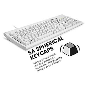 Perixx PERIBOARD-106 US W, Performance wired keyboard - 20 Million Key Press Life - Full Size 17.9"x6.6"x1.7" - White