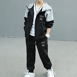 Jugaoge Kids Boys Hoodie Sweatshirts and Sweatpants Jogger Set 2 Pieces Tracksuit Sweatsuit Fall Outfit Black 7-8 Years
