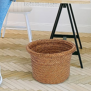 NUOBESTY Wicker Trash Can Rattan Garbage Bin Waste Basket Hyacinth Flower Pots Woven Storage Basket for Home Office