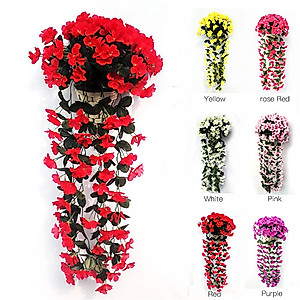 Takefuns 2Pcs Artificial Violet Flower Hanging Vine Garland, Wall Wisteria Basket, Simulation Rattan Plant for Outdoor Balcony Garden Party Wedding Decorations (Red)