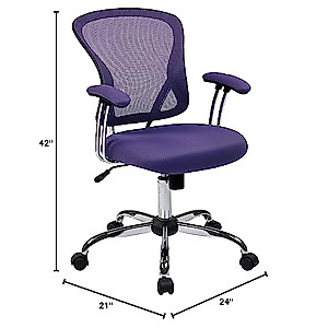 OSP Home Furnishings Juliana Mesh Back and Padded Seat Adjustable Task Chair with Padded Arms and Chrome Accents, Purple