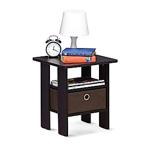 Furinno Andrey End Table / Side Table / Night Stand / Bedside Table with Bin Drawer, Dark Walnut, 1-Pack, Center Bin