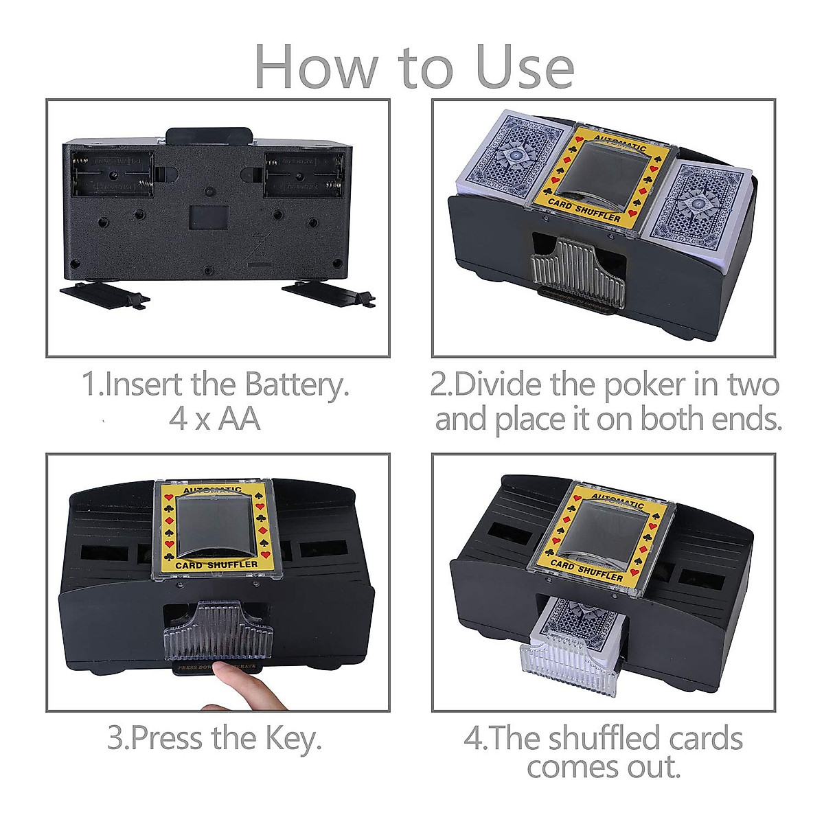 Bemecato Card Shuffler 1-2 Deck, Automatic Electric Playing Card Shuffler, Battery Operated Poker UNO Shuffling Machine, for Family Party Games