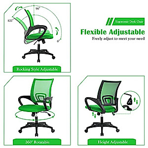 Desk Chair Home Office Chair with Lumbar Support& Armrest, Adjustable Ergonomic Mid Back Computer Chair Executive Rolling Swivel Mesh Office Desk Chairs for Adults, Green