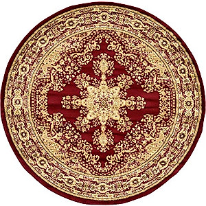 Unique Loom Versailles Collection Traditional Classic Border with Medallion Motif, Area Rug (6' 0 x 6' 0 Round, Burgundy/ Ivory)