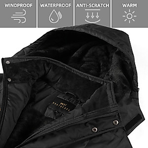WHATWEARS Men's Winter Coats Waterproof Ski Jacket for Men Snow Coat Windproof Mountain Jackets with Hooded, Black, M