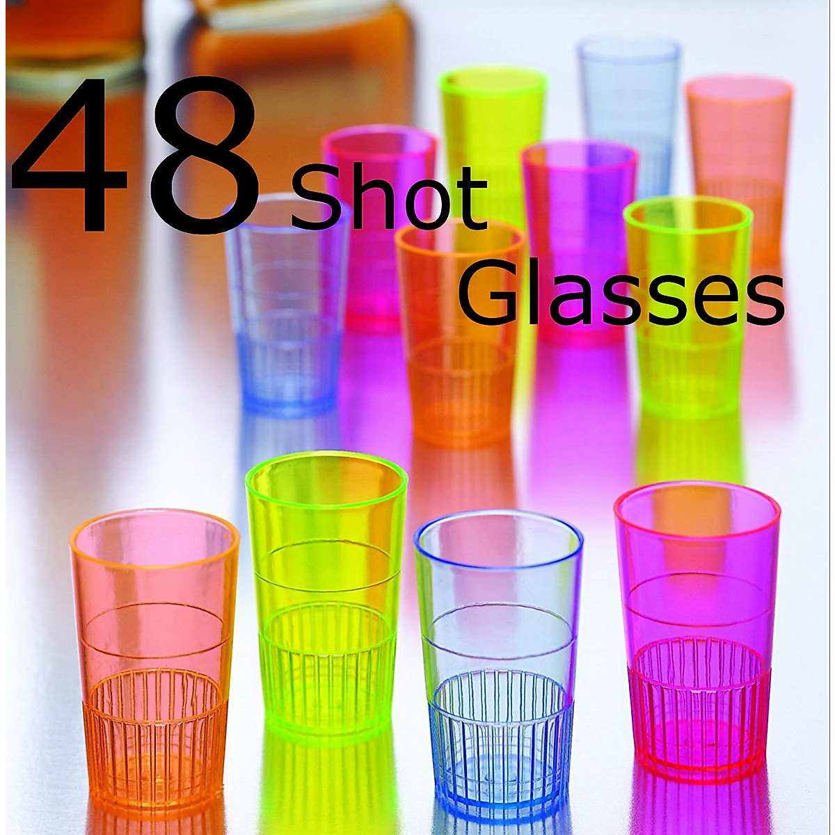 zappy 48 1.5 oz Straight Wall Shooter Hard Disposable Plastic Shot Glasses Party Bar Glasses Wedding Cups Wine Glass Cocktail Champagne Martini Neon Party Cups Colored Drinking Glasses Shooter Glass
