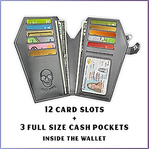 Lazy Skull Large Coffin Wallet – Horror Coffin Purse – Spooky Goth Wallet – Skull Wallet for Women – Gothic Moon Wallet with Zipper – Snap Closure Witch Wallet– Halloween Witchy purse