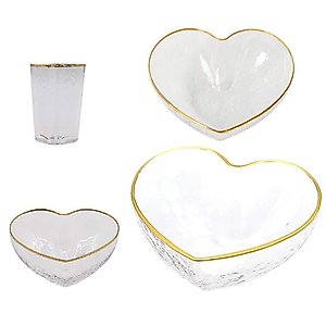 Phnom Penh Glass Bowl Dessert Bird's Nest Salad Bowl Fruit Plate Creative Transparent Heart Shape Breakfast Bowl (4 pcs)